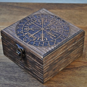 Viking Box Engraved With the Vegvisir Surrounded by the Futhark Runes ...