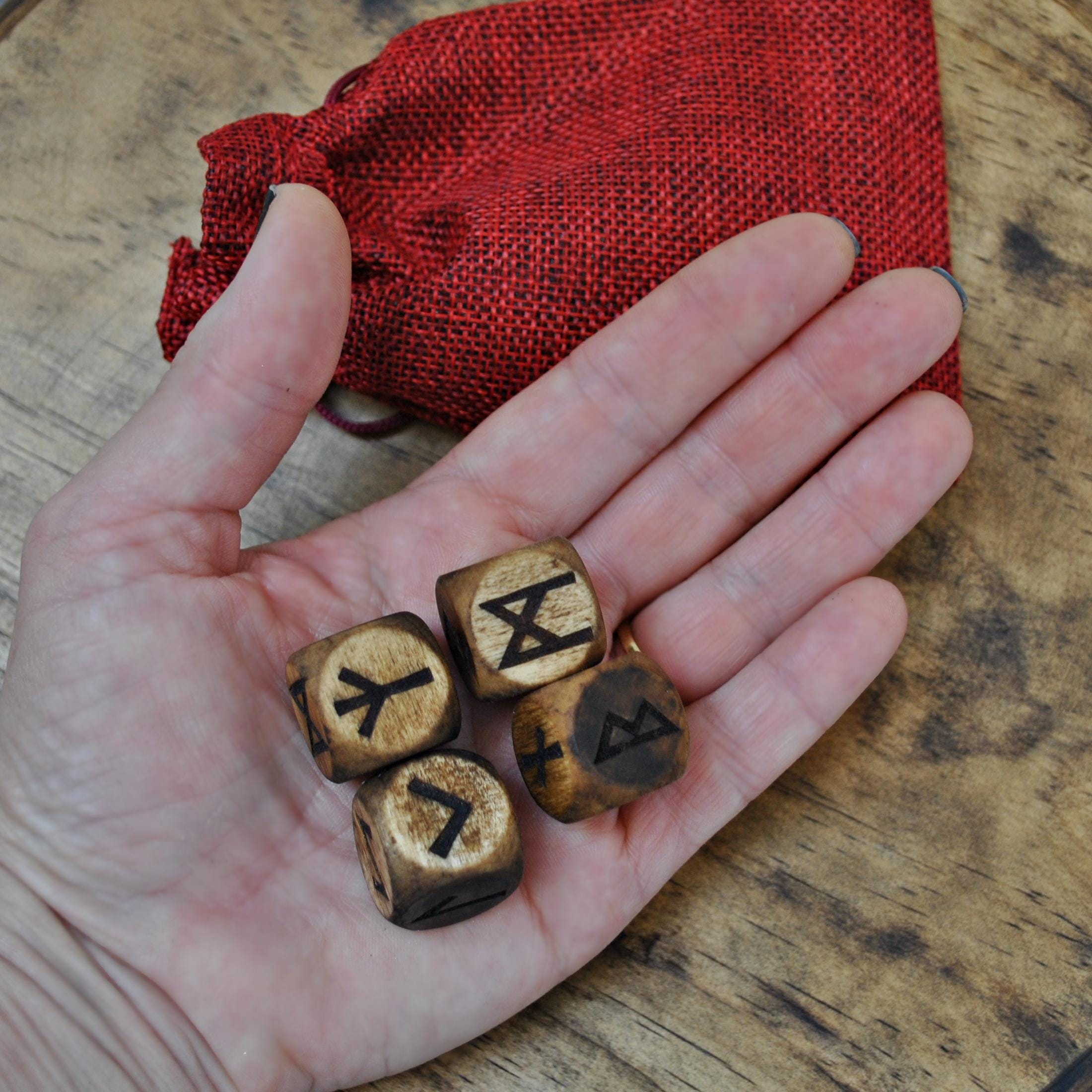 Norse Runes, Elder Futhark Divination Rune Dice, 4 Wooden Dice With 24 ...