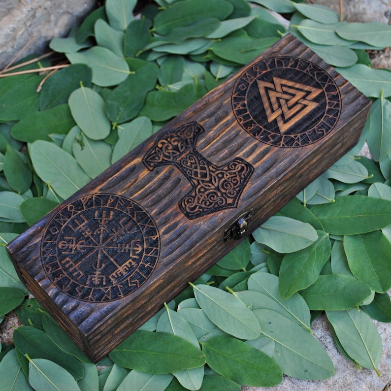 Viking Box Engraved With Mjolnir Valknut and Vegvisir Laser - Etsy