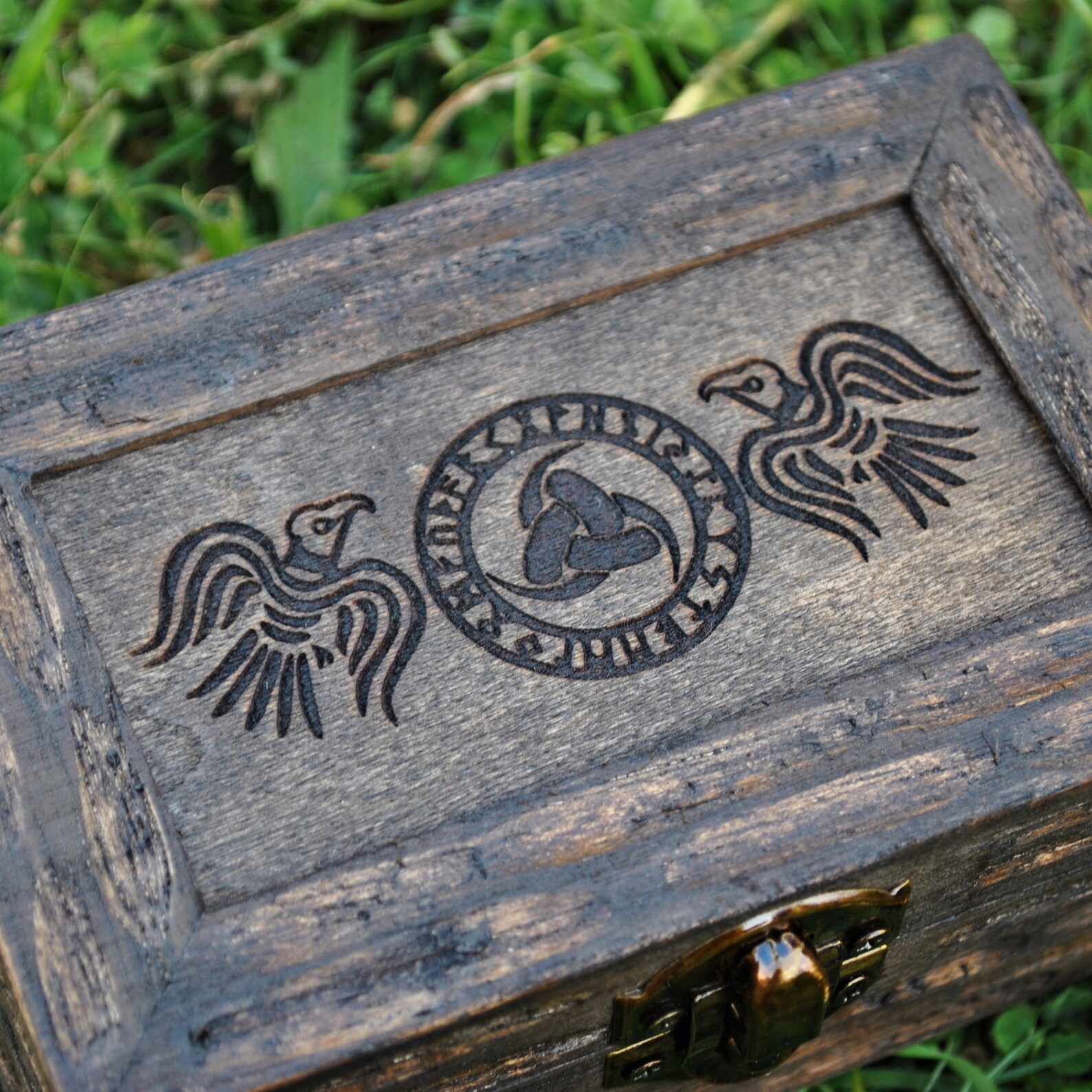 Viking Box With the Crows Hugin and Munin and the Trisquel of | Etsy