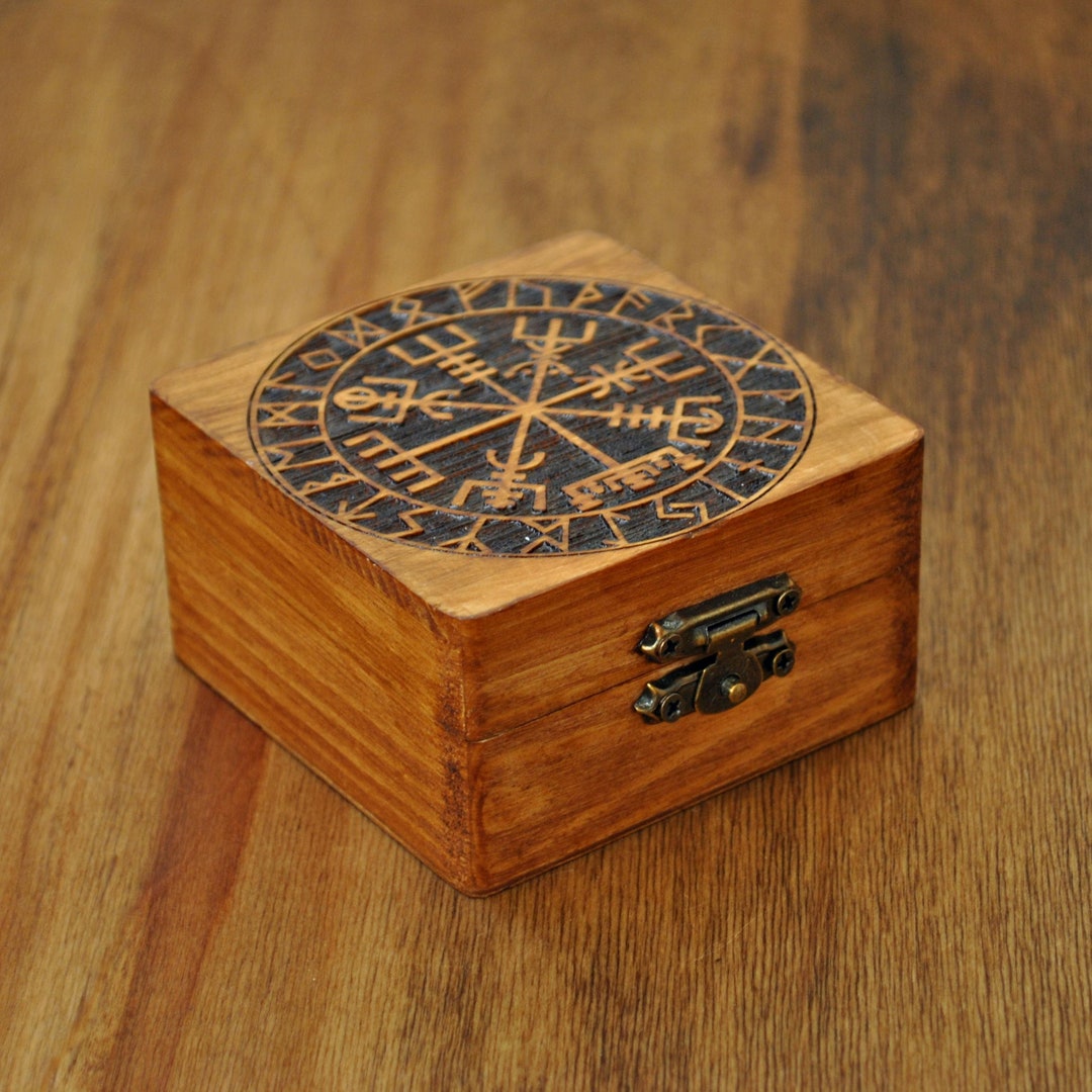 Wooden Engraved Vegvisir Box. Personalized Gift for Viking Fan. Square ...