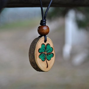 Four Leaf Clover Pendant, Olive Wood Lucky Necklace Laser Engraved and ...