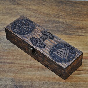 Viking Box Engraved With Mjolnir, Valknut and Vegvisir, Wooden ...