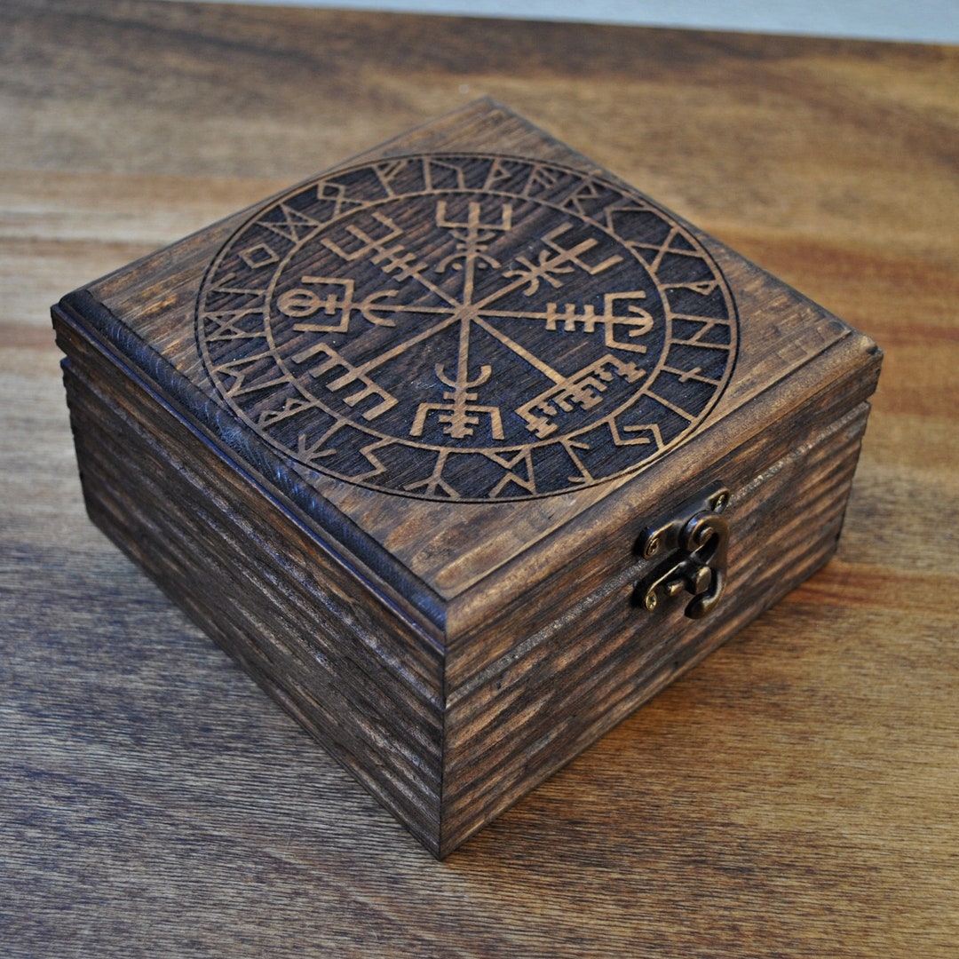 Viking Box Engraved With the Vegvisir Surrounded by the Futhark Runes ...