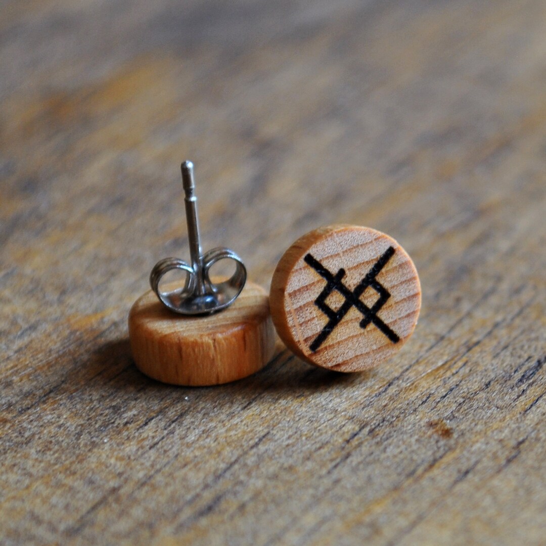 Eternal Love Rune, Viking Earrings Made of Light Brown Wood and ...