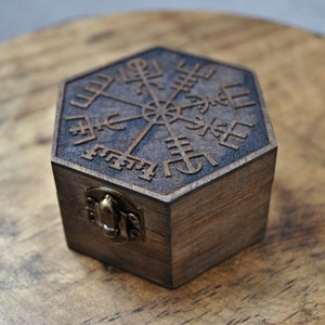 Vegvisir, Wooden Hexagonal Viking Box. Viking Fan Gift, Runes Box ...