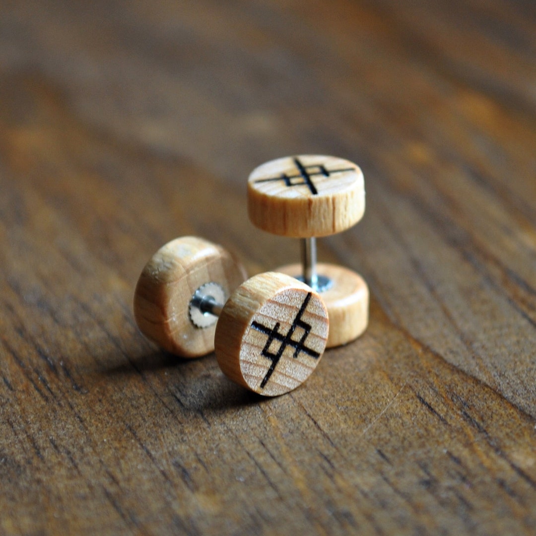 Viking Earrings, Eternal Love Rune Made of Wood and Hypoallergenic ...