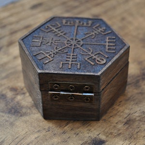Vegvisir, Wooden Hexagonal Viking Box. Viking Fan Gift, Runes Box ...