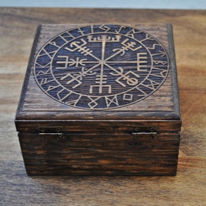 Viking Box Engraved With the Vegvisir Surrounded by the Futhark Runes ...