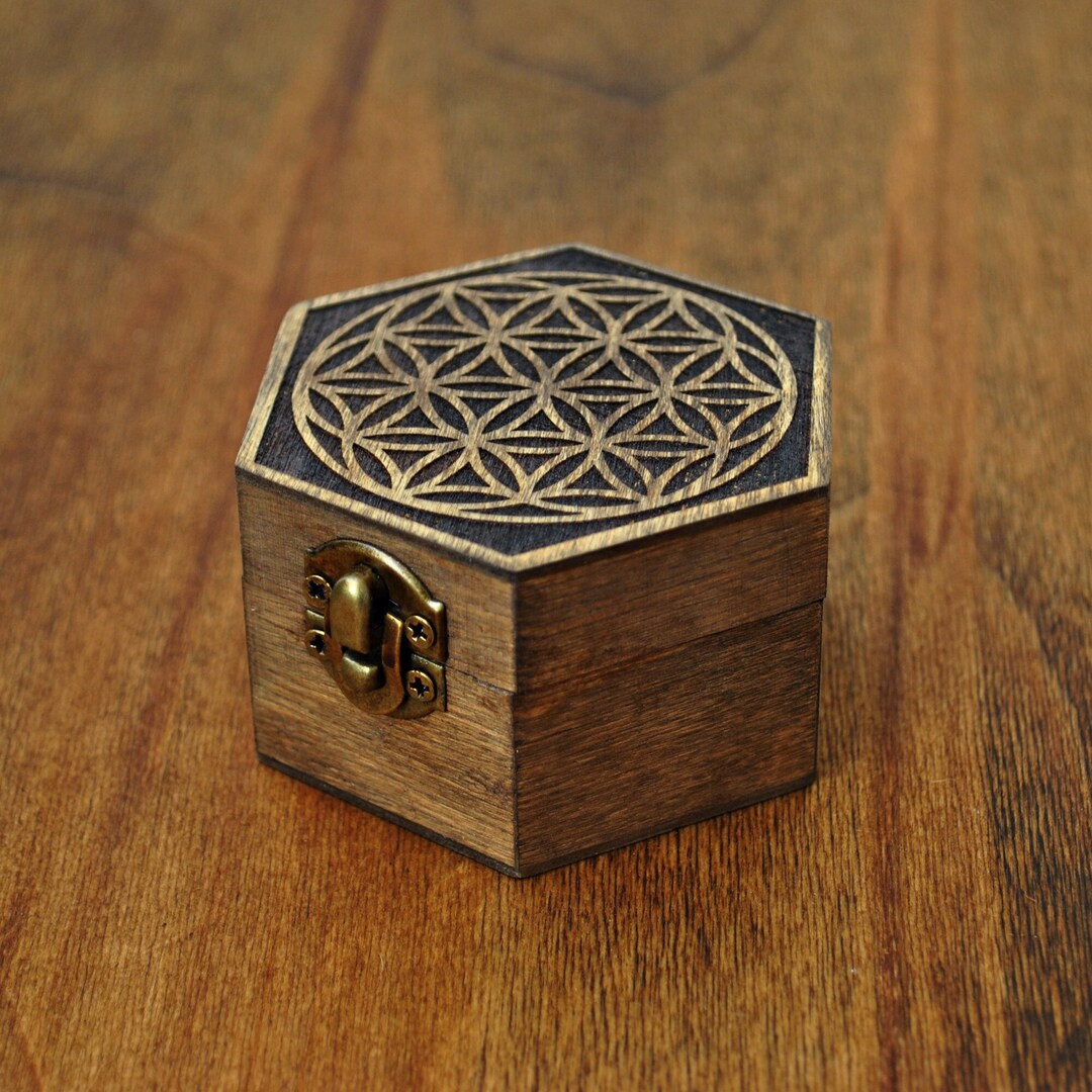 Flower of Life, Hexagonal Wooden Box. Sacred Geometry Box for Runes ...