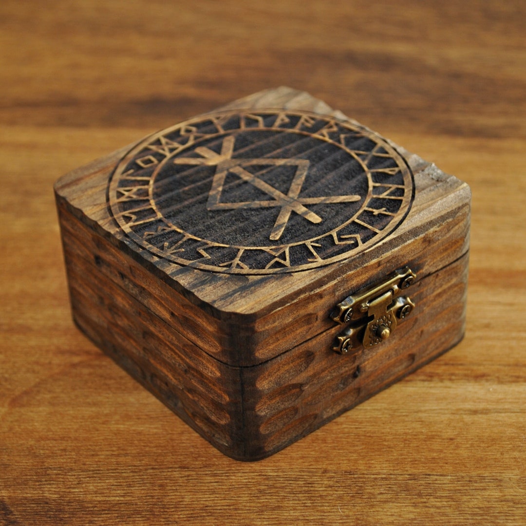 Viking Box Rune Protection, Personalized Wooden Jewelry Box, Nordic ...