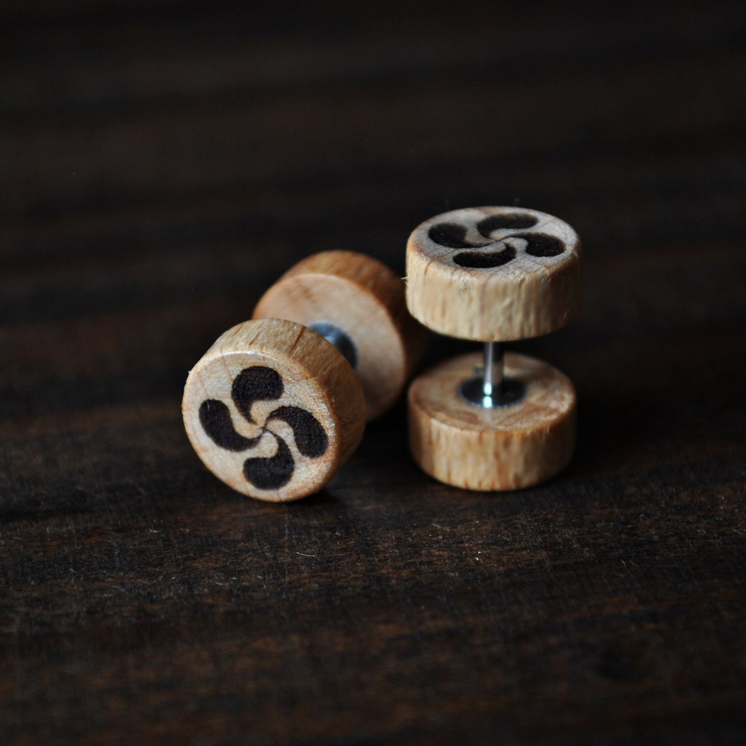 Lauburu Earrings, Made of Wood and Hypoallergenic Steel. Basque Symbol ...