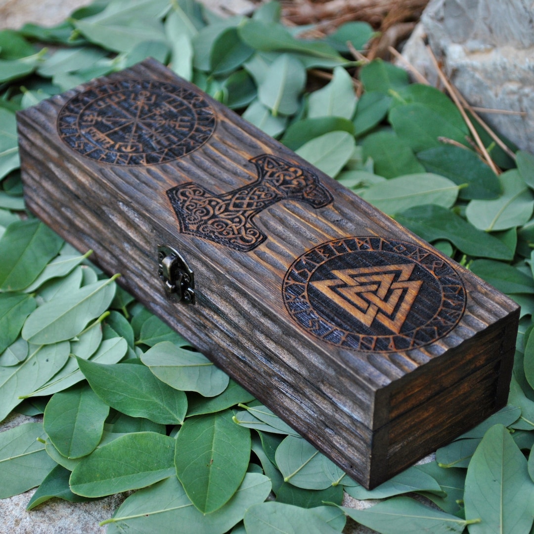 Viking Box Engraved With Mjolnir Valknut and Vegvisir Laser - Etsy