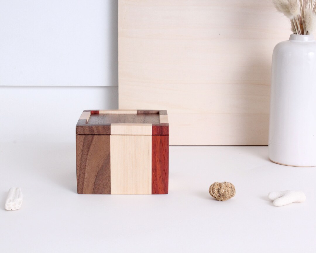 Wooden Box With Sliding Lid / Small Box With Unique Wood Details - Etsy