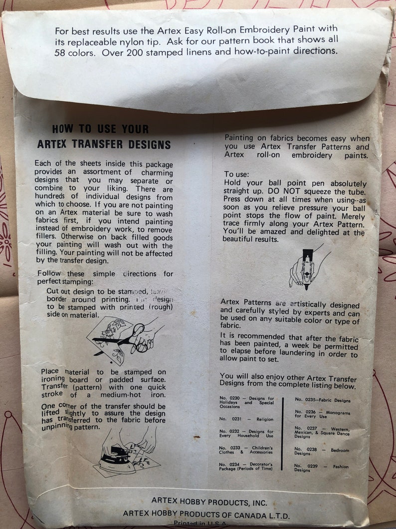 Artex Iron on Transfers for Embroidery Paint - Pattern No. 0238 Bedroom ...