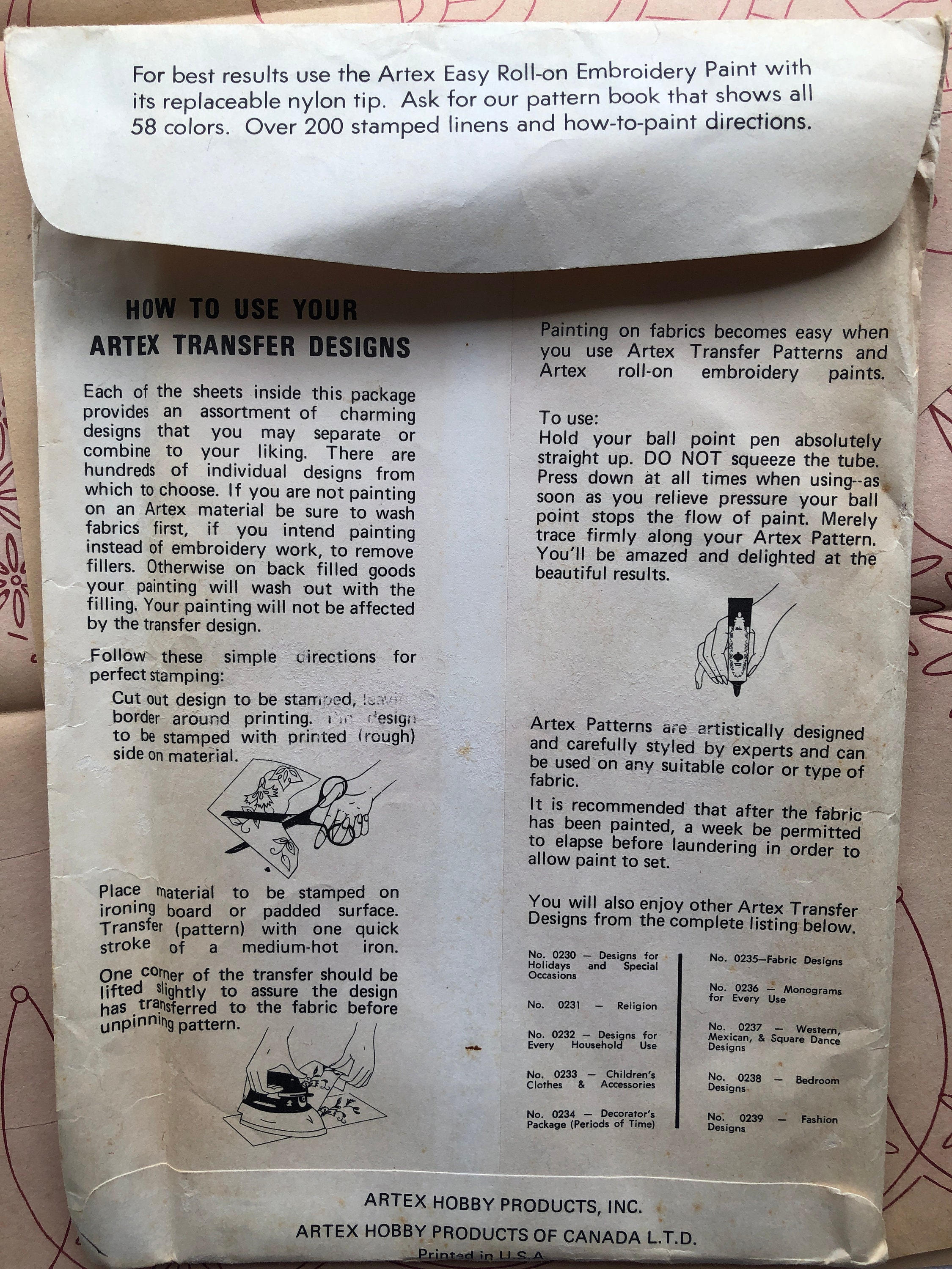 Artex Iron on Transfers for Embroidery Paint - Pattern No. 0238 Bedroom ...