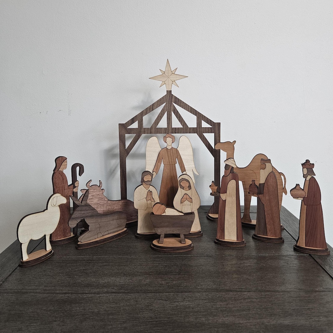 Large Rustic Heirloom Nativity Set, Handcrafted Wooden Christmas ...