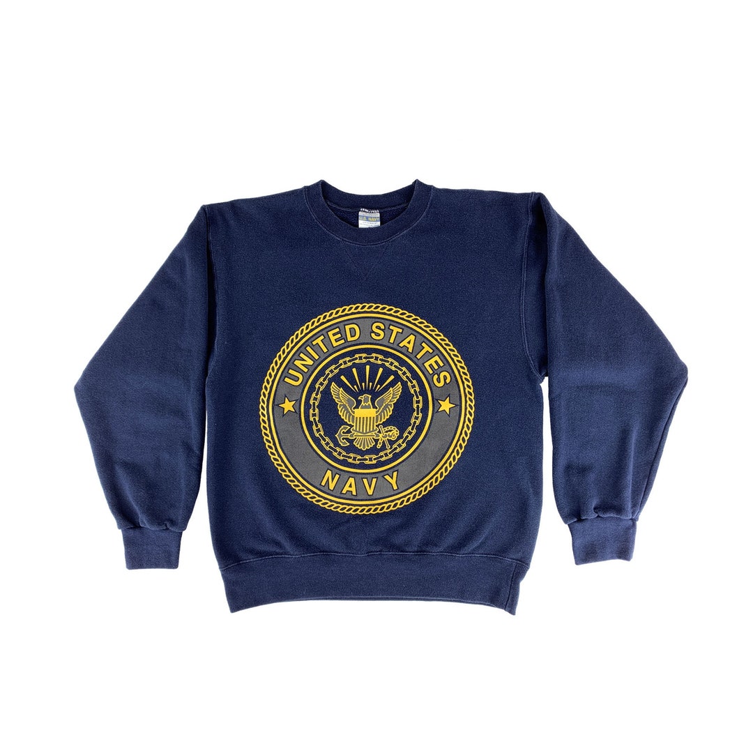 90s Navy Blue U.S. NAVY Reflective Crew Neck Sweat Shirt Size Small ...