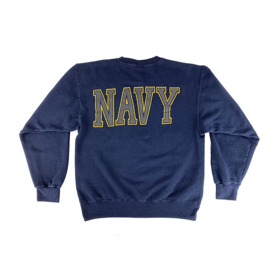 90s Navy Blue U.S. NAVY Reflective Crew Neck Sweat Sh… - Gem