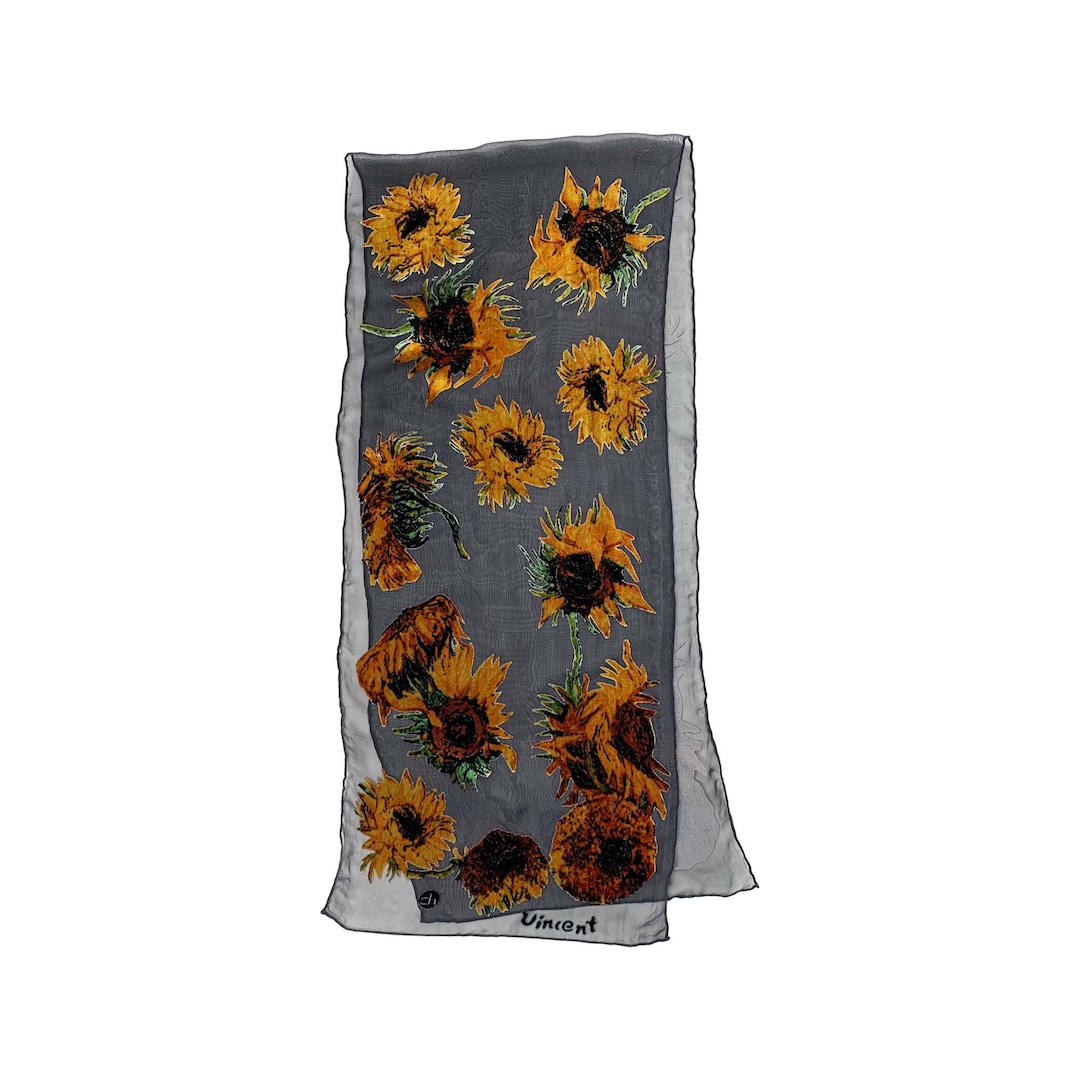70s Sunflower Velvet Burnout Black Scarf Head Wrap Shawl 90s Retro ...