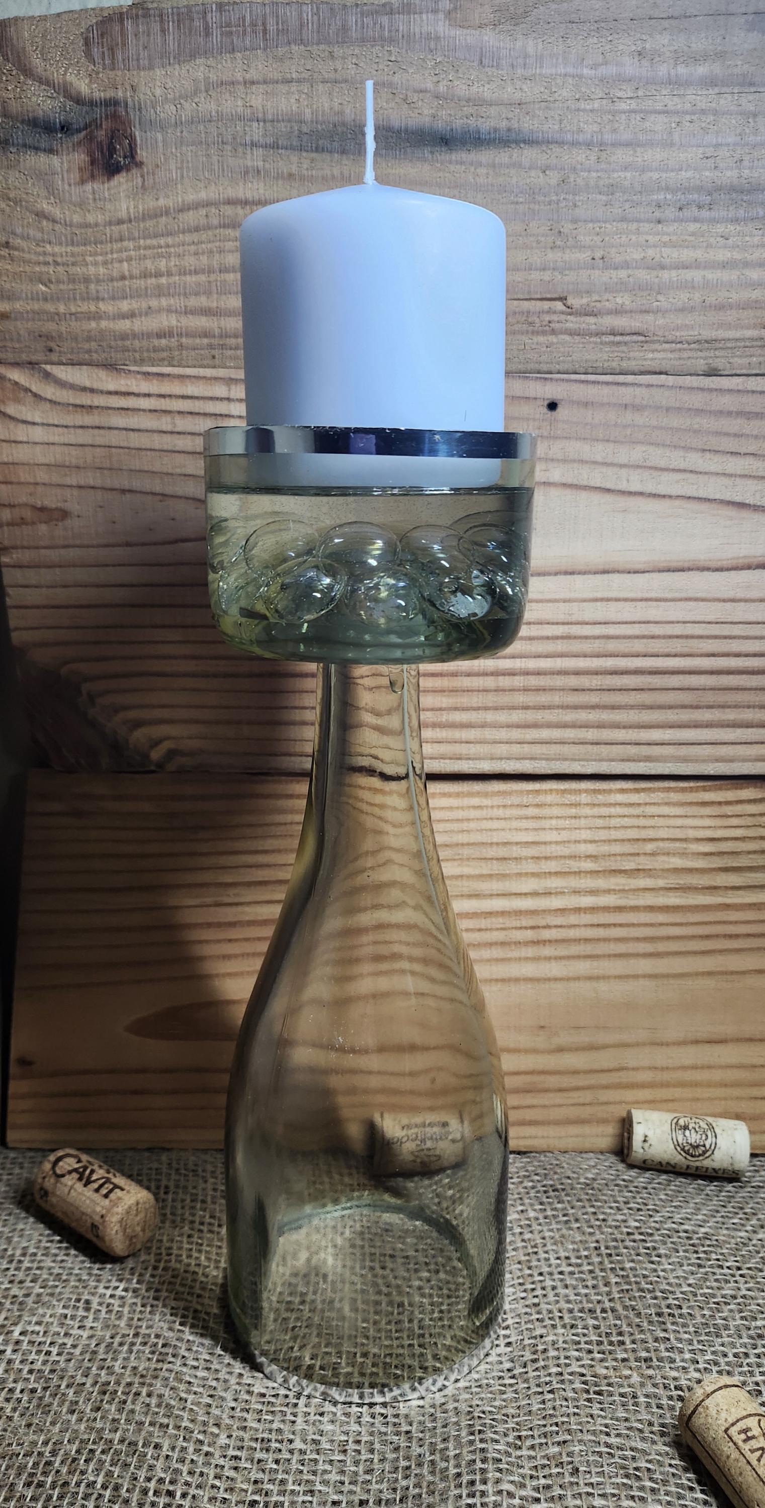 Recycled, Hand-cut, Inverted Wine Bottle Pillar Candle Holder. - Etsy