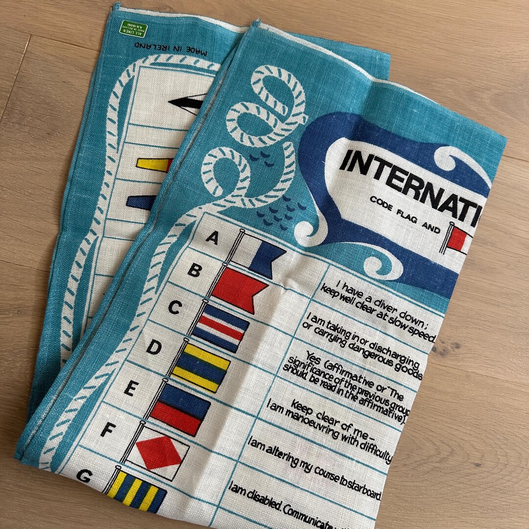 Vintage MCM Nautical International Code Signal Flags Linen Printed ...