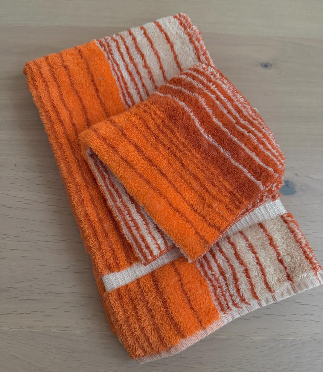 Matched NOS PAIR of Vintage Cannon 1970's Orange/rust Striped Towels ...