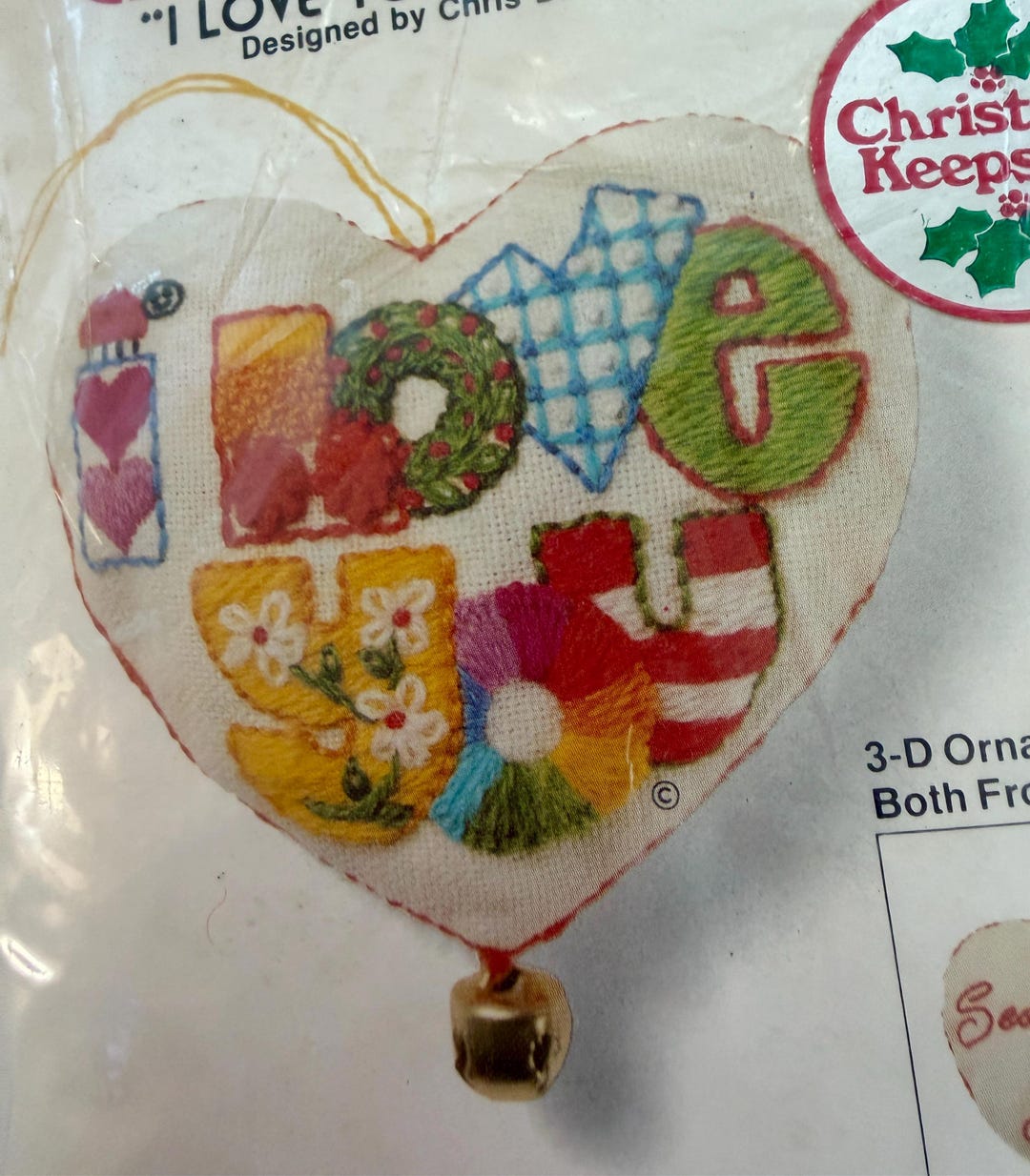 Vintage 1979 Jiffy Stitchery "i LOVE YOU Ornament" Crewel Embroidery ...