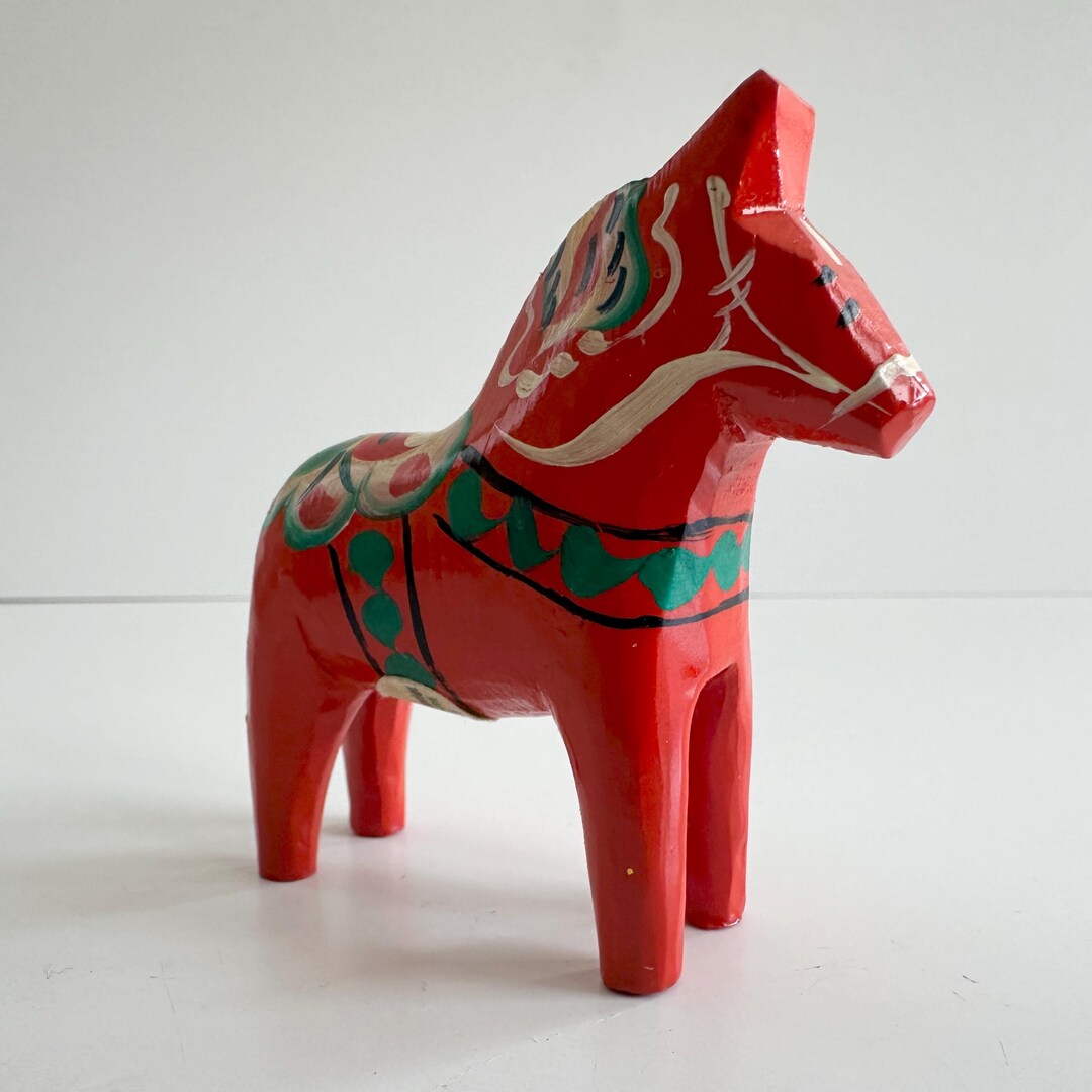 Great Vintage Swedish Small Red Dala Horse 3" - Hand Painted Wood ...