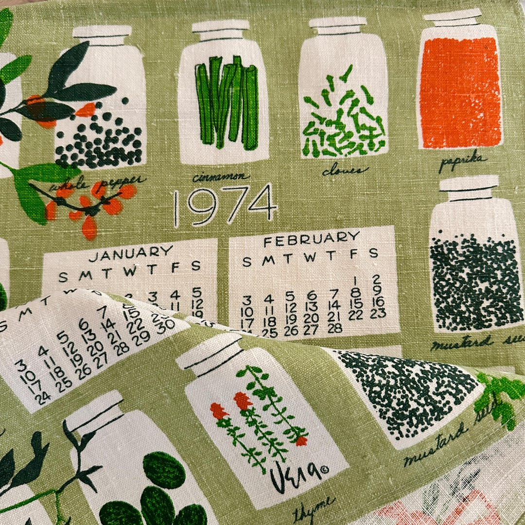 Vintage VERA 1974 Spice Jars Printed Linen Calendar Towel With Original ...