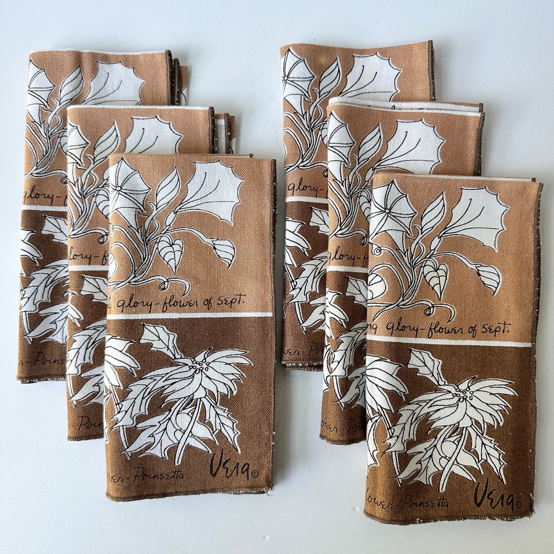 Great Set of SIX 70's Vintage VERA Neumann Flowers of the Month Cotton ...