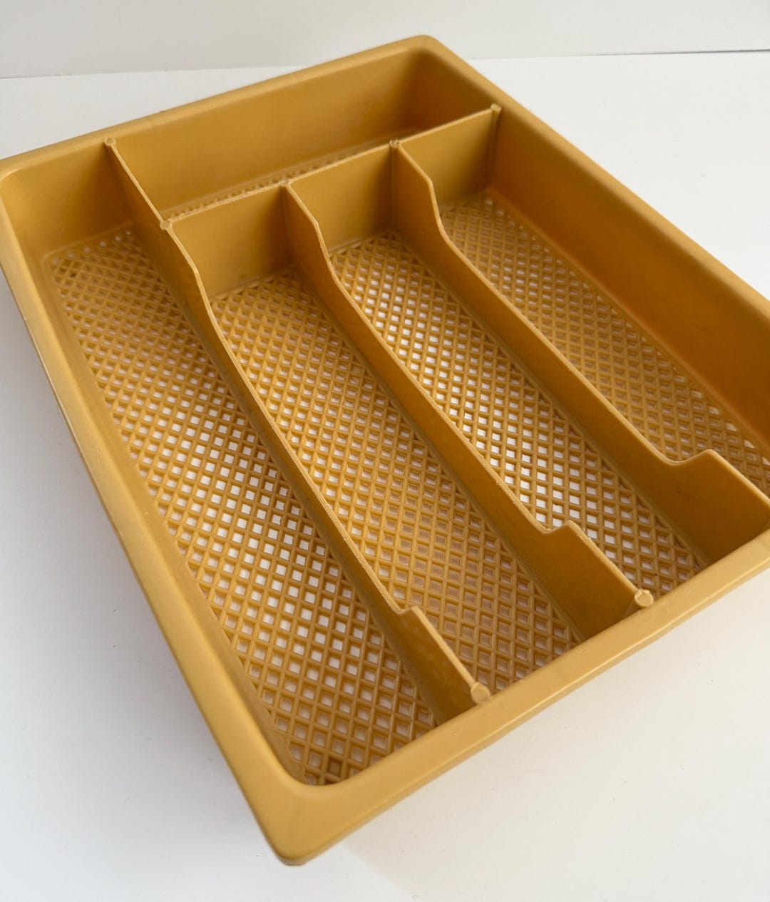 Vintage 70's Harvest Gold Plastic Silverware Tray Organizer - Drawer ...