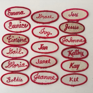 Vintage WOMEN'S Name Embroidered Oval Uniform Patches - A-K NAMES ...