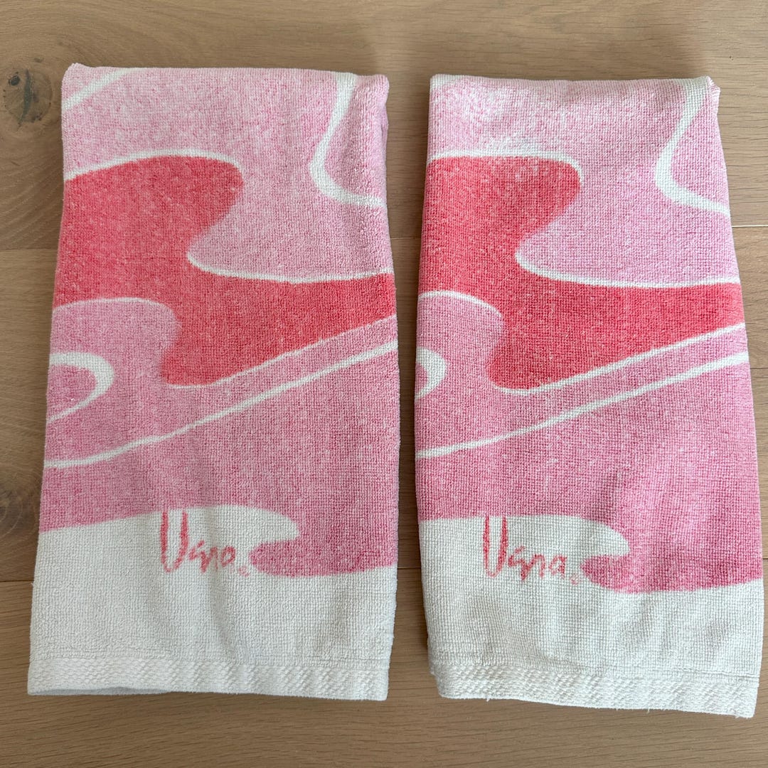 Vintage PAIR of 70's VERA Pink Waves Terry Hand Towels - Vintage Bath ...