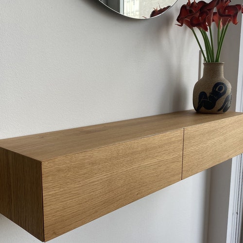 Floating Entryway Shelf With Hidden Drawers Made of Solid Oak - Etsy