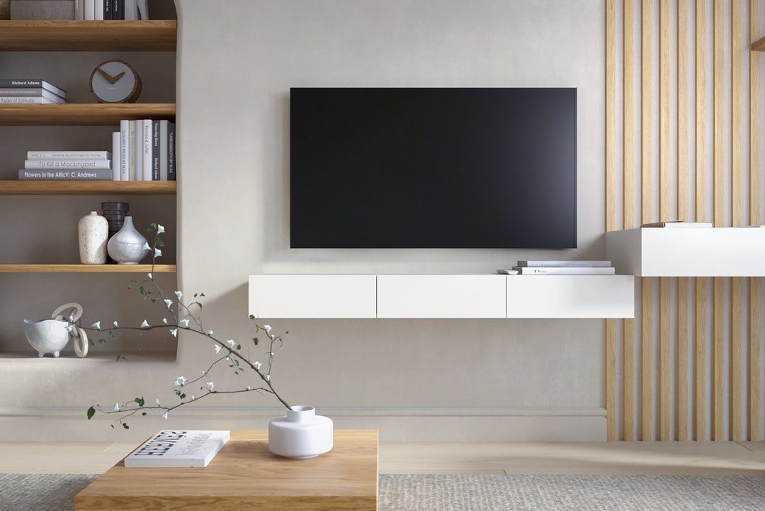 Floating TV Stand With Drawers / Media Console - White - Etsy