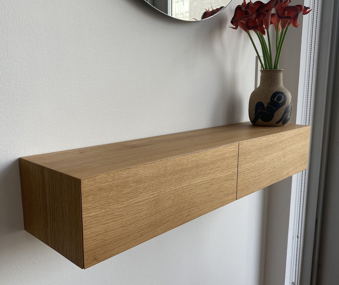 Floating Entryway Shelf With Hidden Drawers Made of Solid Oak - Etsy UK