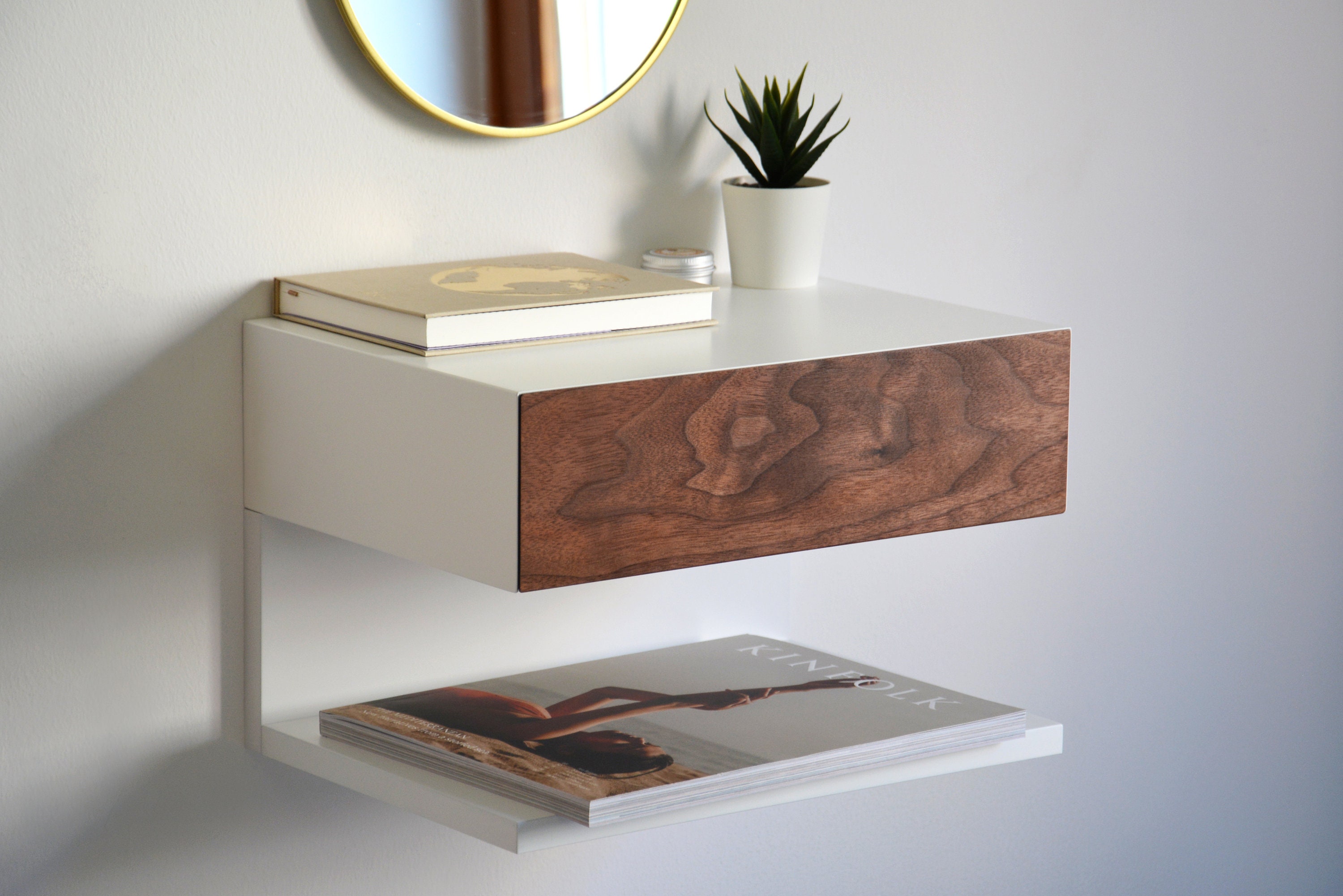 Floating Nightstand With WALNUT Drawer and Extra Shelf - Etsy