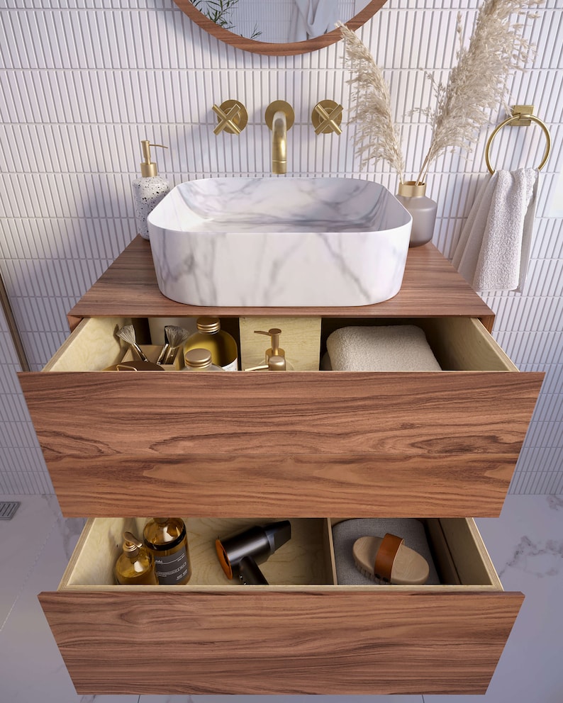 Floating Bathroom Vanity With 2 Drawers / Walnut, Oak - Etsy