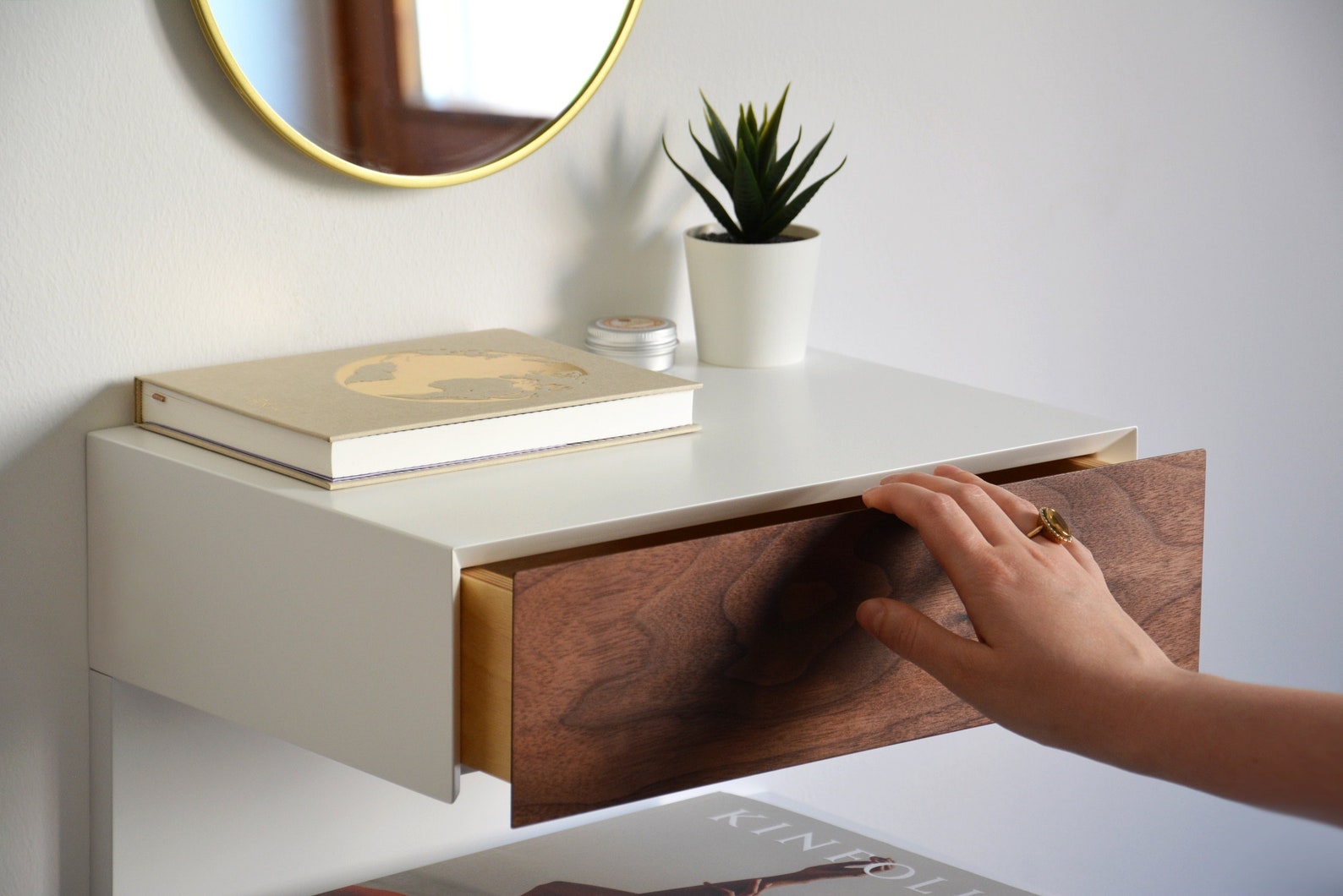 Floating Nightstand With WALNUT Drawer and Extra Shelf - Etsy