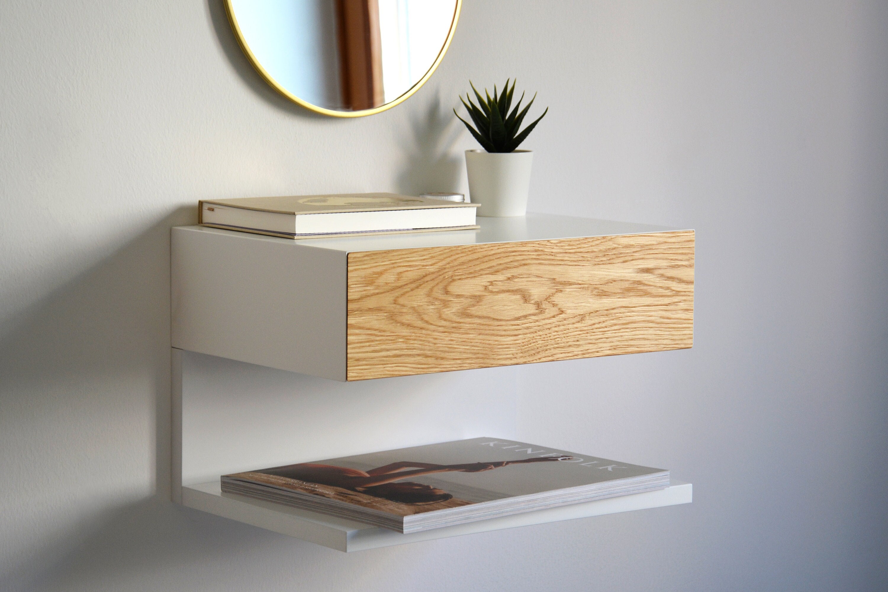 Floating Nightstand With OAK Drawer and an Extra Shelf - Etsy