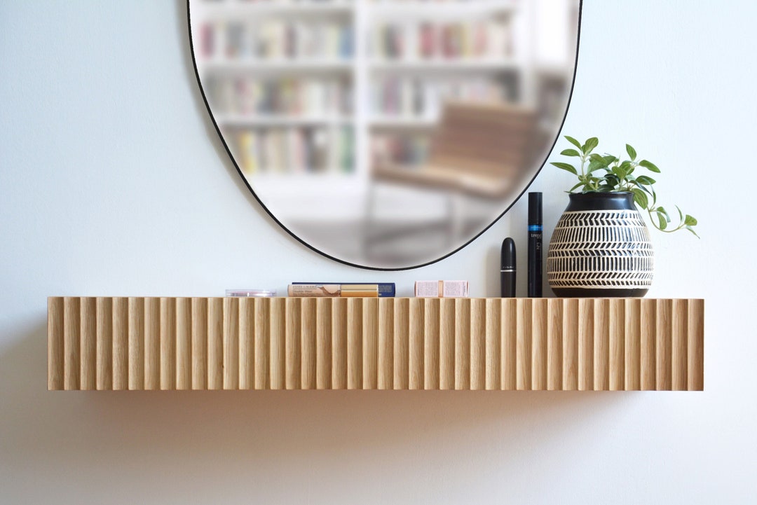 Fluted Dressing Table / Floating Vanity - Made of Solid Oak - Etsy