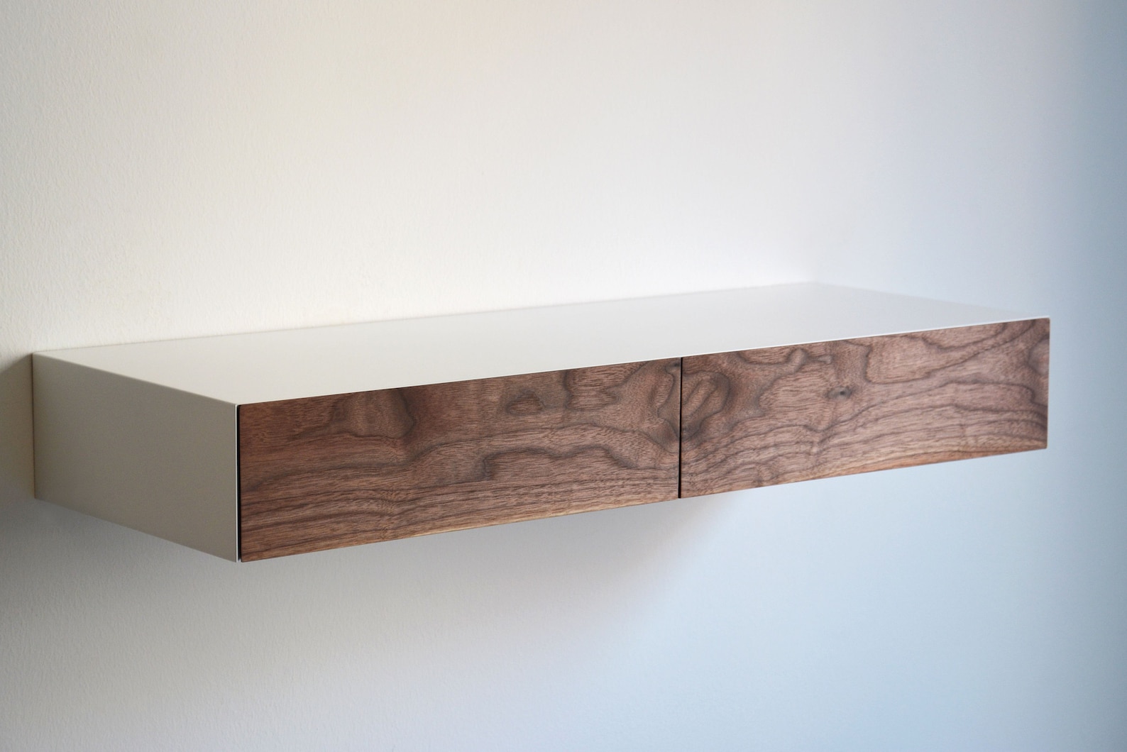 Minimalist White Floating Dressing Table / Vanity Shelf With Walnut ...
