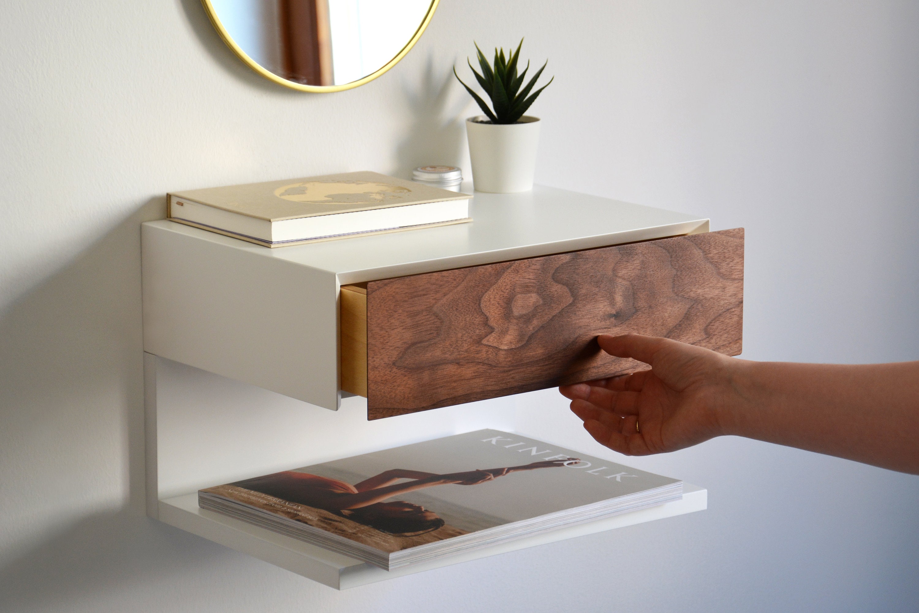 Floating Nightstand With WALNUT Drawer and Extra Shelf - Etsy