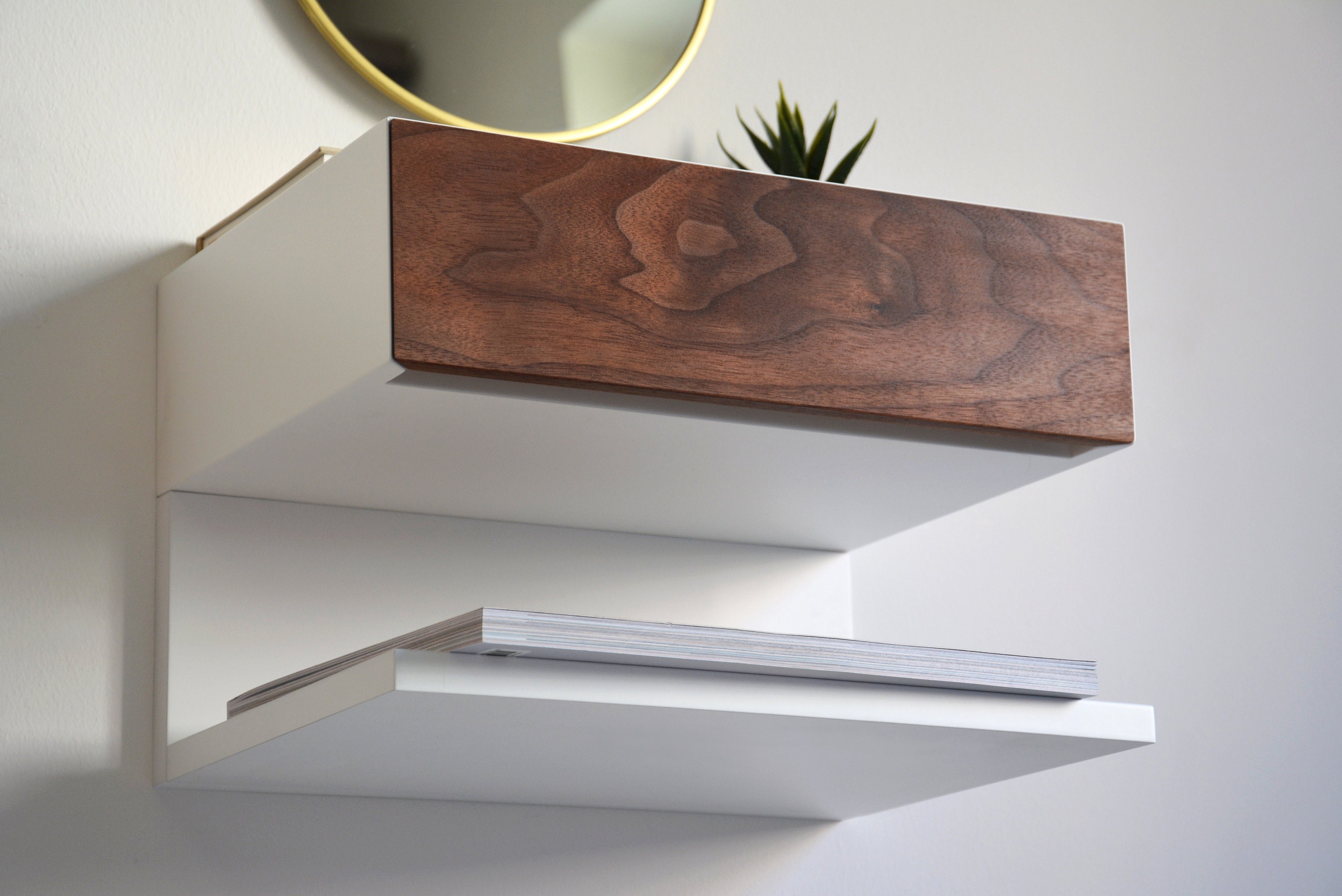 Floating Nightstand With WALNUT Drawer and Extra Shelf - Etsy