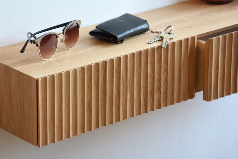 Fluted Entryway Shelf With Drawers, Made of Oak - Etsy
