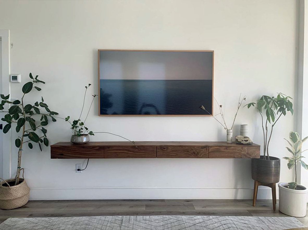 Wooden shelf under tv store