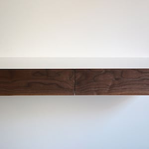 Minimalist White Floating Dressing Table / Vanity Shelf With Walnut ...