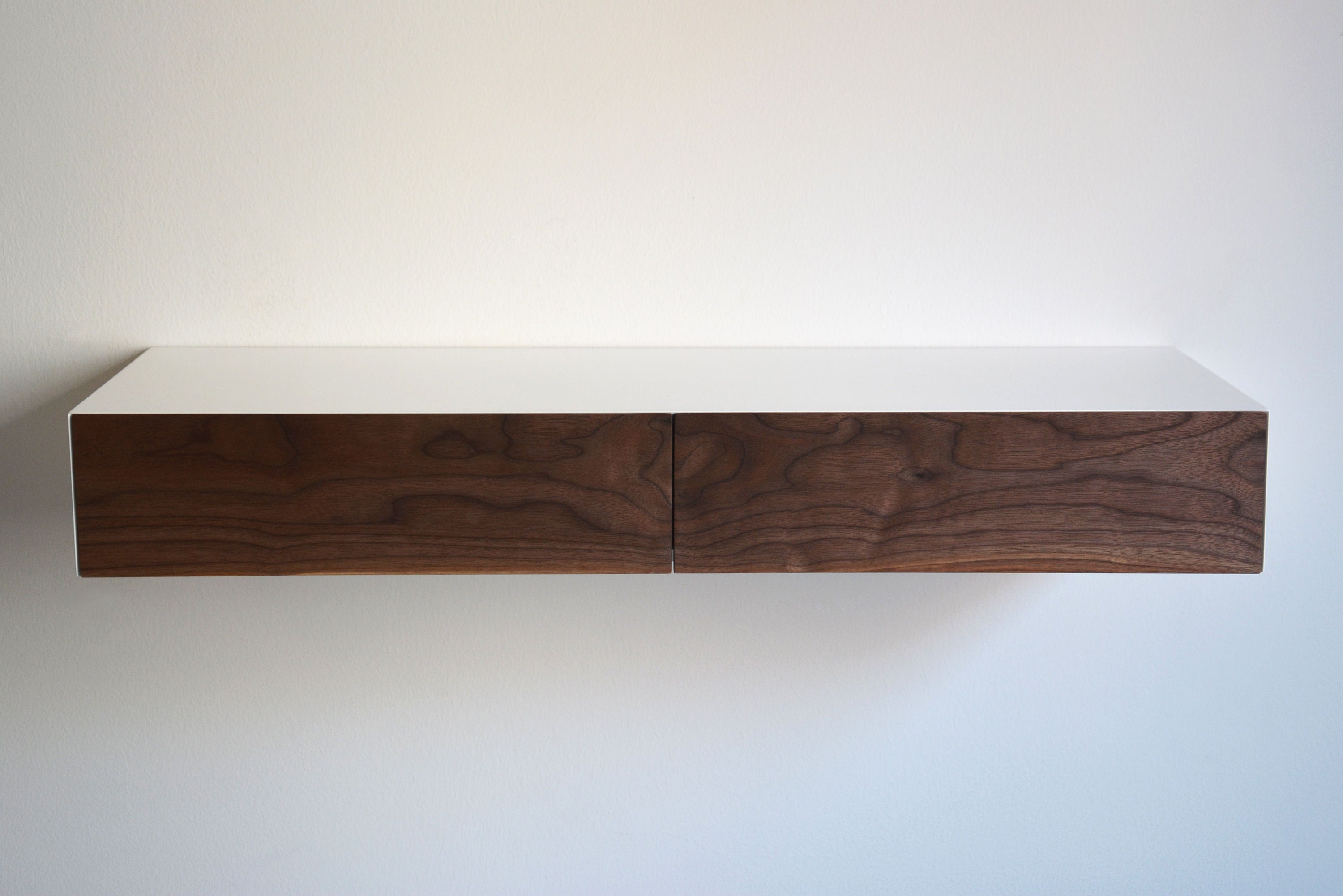 Minimalist White Floating Dressing Table / Vanity Shelf With Walnut ...