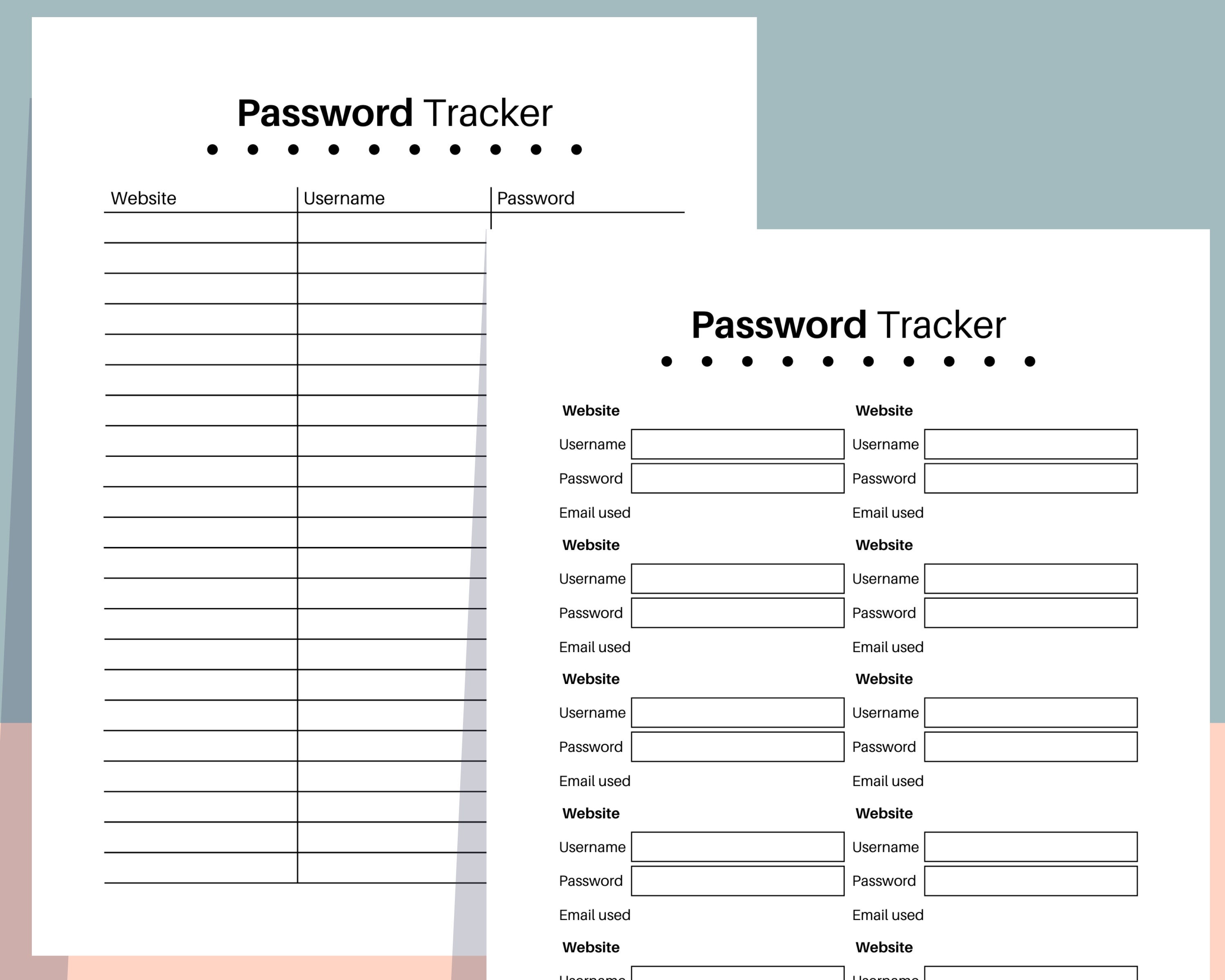 Password Tracker Printable, Username Keeper, Password Organizer ...
